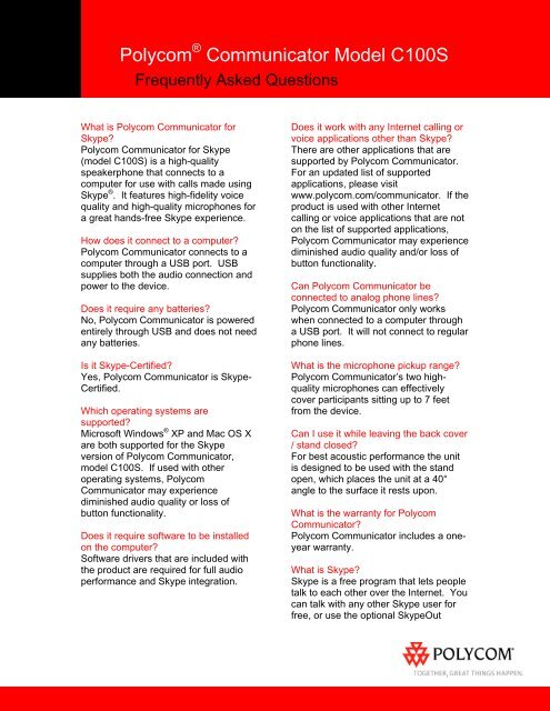 Polycom Communicator Model C100S - Knowledge Base - Polycom