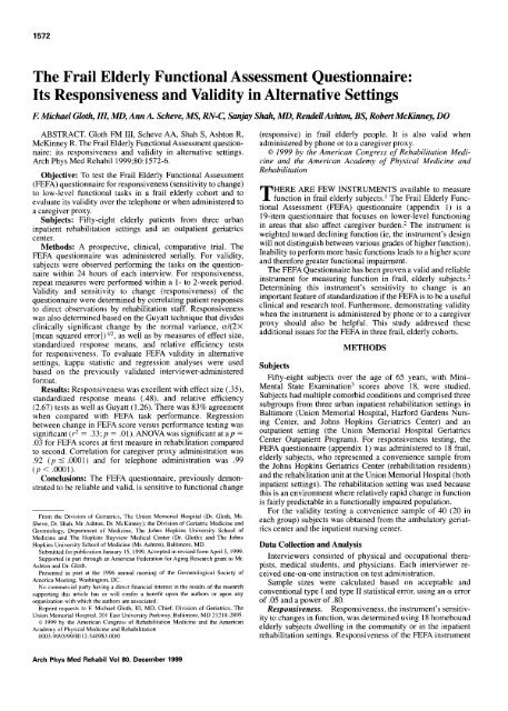 The Frail Elderly Functional Assessment Questionnaire: Its ...