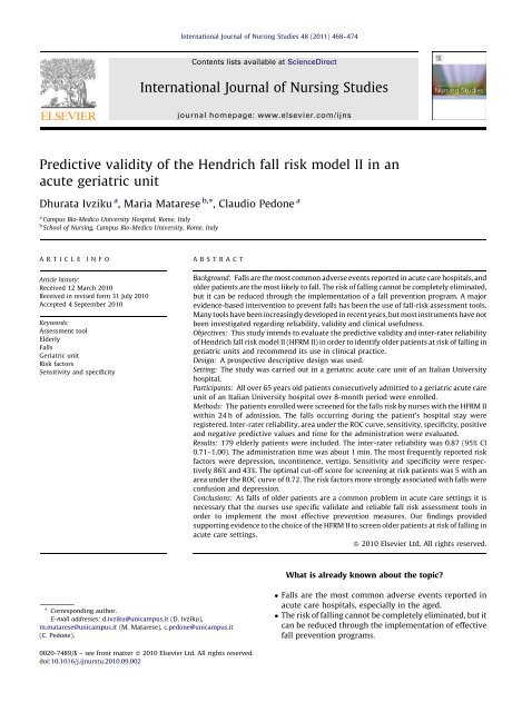Predictive validity of the Hendrich fall risk model II in an acute ...