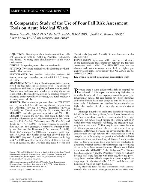 A Comparative Study of the Use of Four Fall Risk Assessment Tools ...