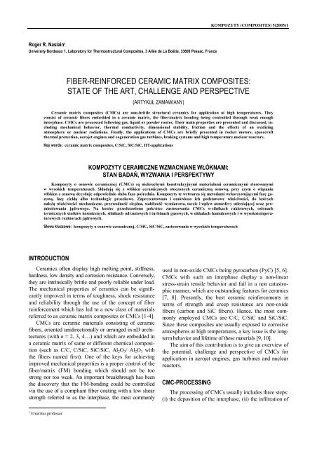 FIBER-REINFORCED CERAMIC MATRIX COMPOSITES: STATE OF ...