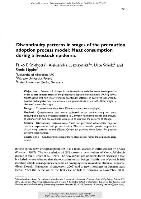 Discontinuity patterns in stages of the precaution adoption ... - KOPS