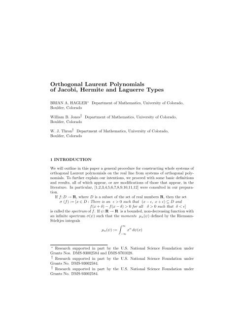 Orthogonal Laurent Polynomials of Jacobi, Hermite and Laguerre ...
