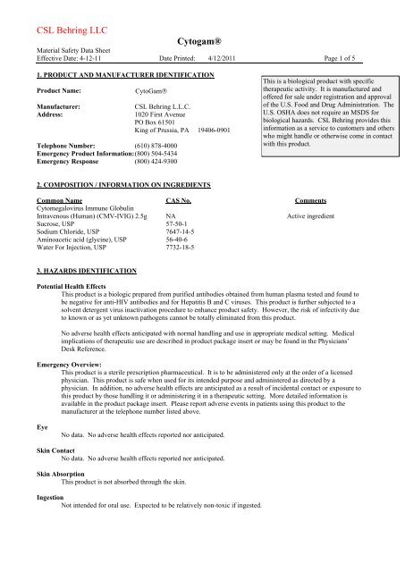 CSL Behring LLC Cytogam®