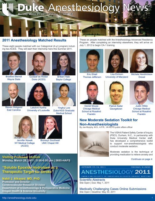 March 21, 2011 - Department of Anesthesiology - Duke University