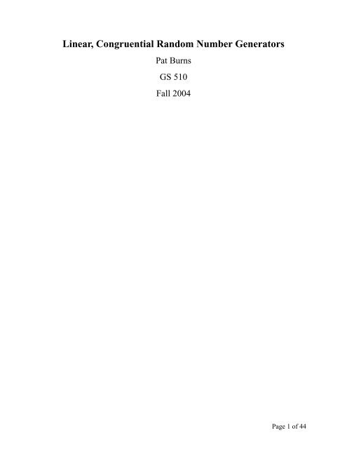 Linear, Congruential Random Number Generators