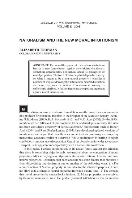 naturalism and the new moral intuitionism - Lamar at Colorado State ...