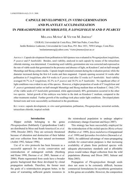 Capsule Development, In Vitro Germination And Plantlet - Latindex ...