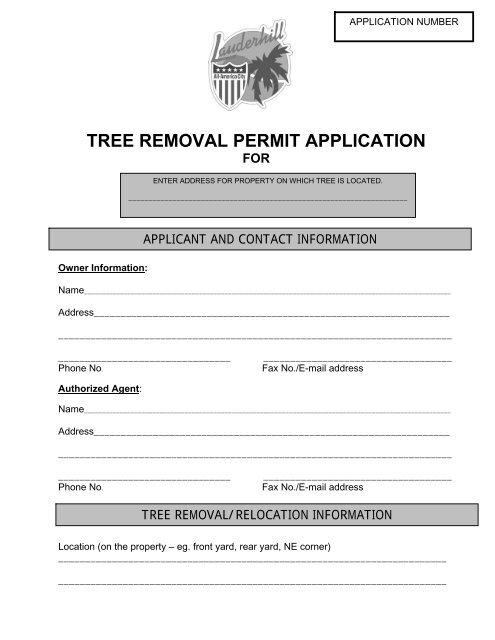 TREE REMOVAL PERMIT APPLICATION - City of Lauderhill