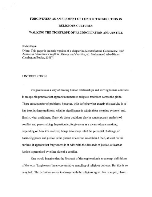 Forgiveness as an element of conflict resolution - Hamline Law