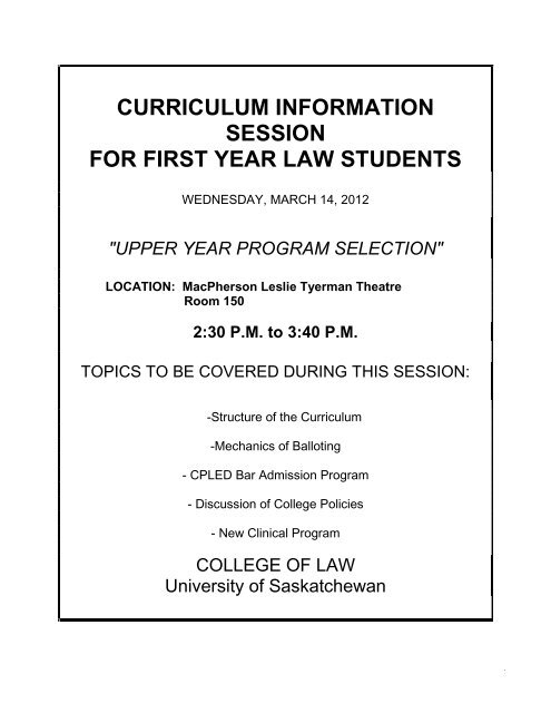 curriculum information session for first year law students