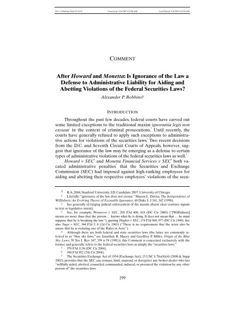 After Howard and Monetta - The University of Chicago Law Review