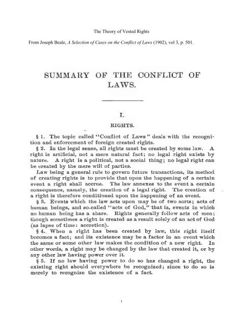The Theory of Vested Rights From Joseph Beale, A Selection of ...