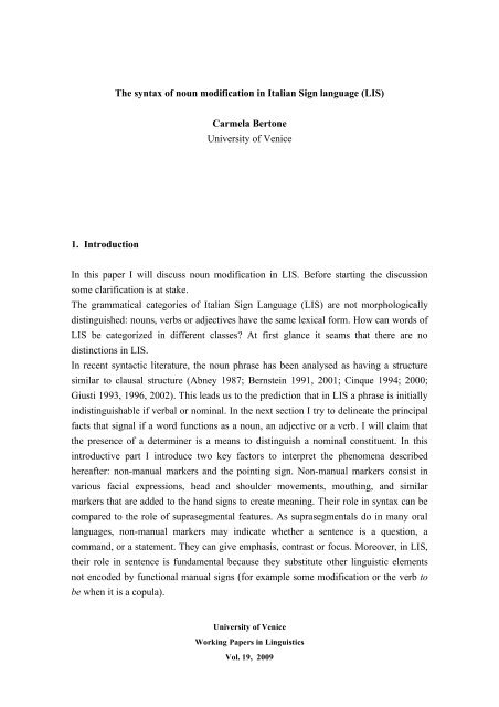 The syntax of noun modification in Italian Sign language (LIS ... - Lear