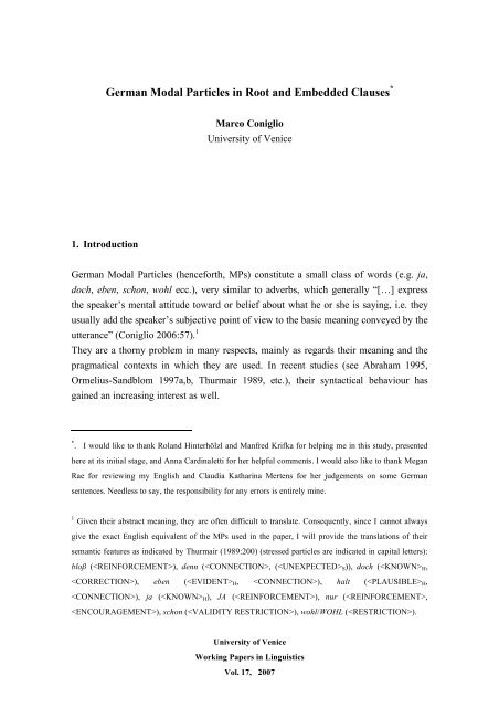 German Modal Particles in Root and Embedded Clauses* - Lear ...