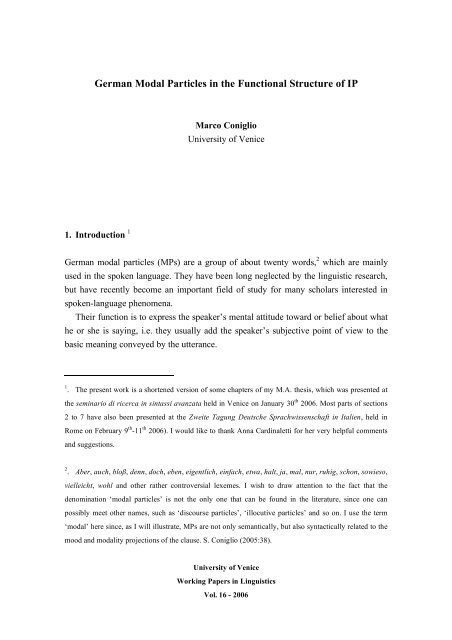 German Modal Particles in the Functional Structure of IP - Lear ...