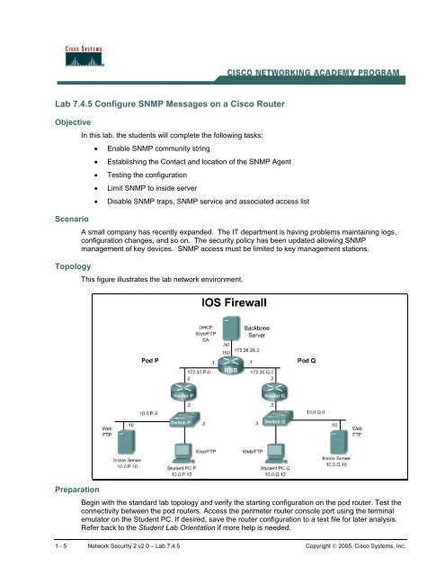 Lab 7.4.5 Configure SNMP Messages on a Cisco Router - The Cisco ... Lab 7.4.5 Configure SNMP Messages on a Cisco Router - The Cisco ...