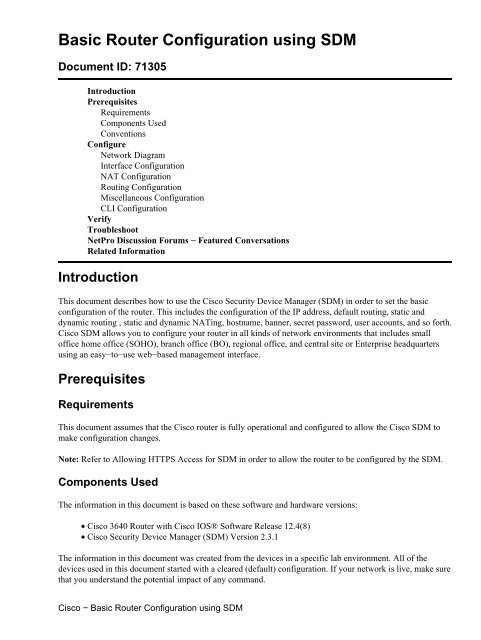 Basic Router Configuration using SDM - The Cisco Learning Network