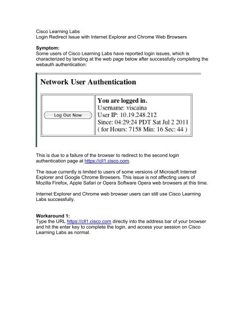Cisco Learning Labs Login Redirect Issue with Internet Explorer and ...