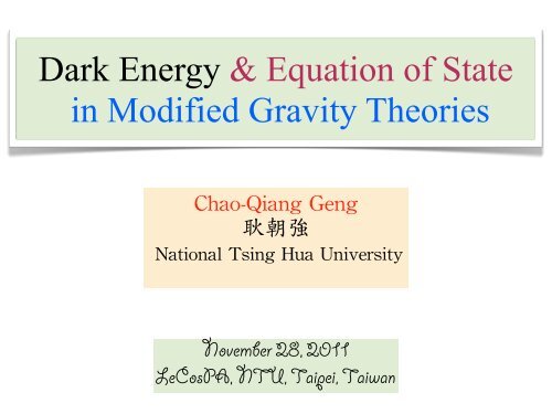 Dark Energy And Equation Of State In Modified Gravity Theories