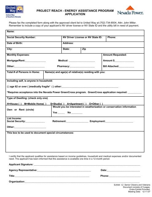 project reach - energy assistance program application