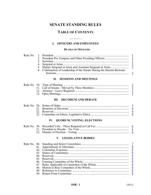 Senate Standing Rules with Index - Nevada Legislature
