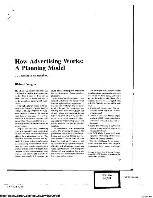 How Advertising Works: A Planning Model