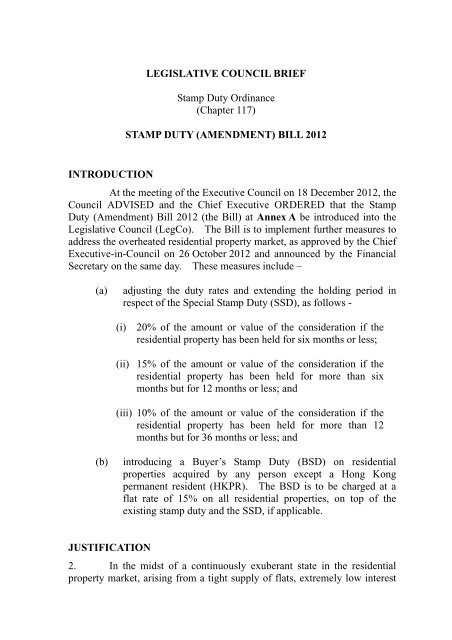 LEGISLATIVE COUNCIL BRIEF Stamp Duty Ordinance (Chapter ...