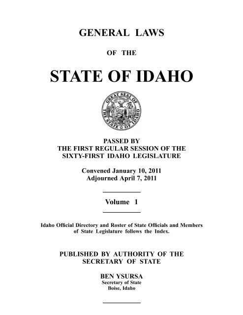 Volume 1 - Idaho Legislature
