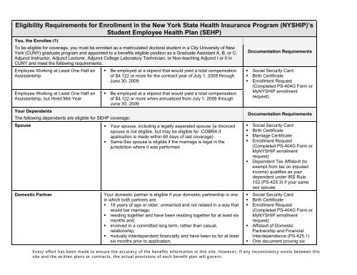 Who is Eligible for NYSHIP Coverage - CUNY