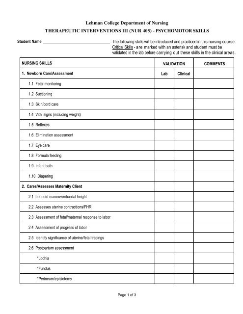 Therapeutic Intervention Skills III Form - Lehman College
