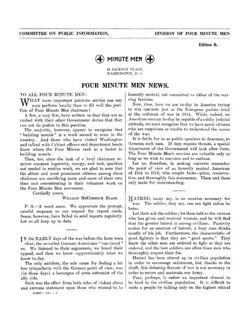 FOUR MINUTE MEN NEWS.