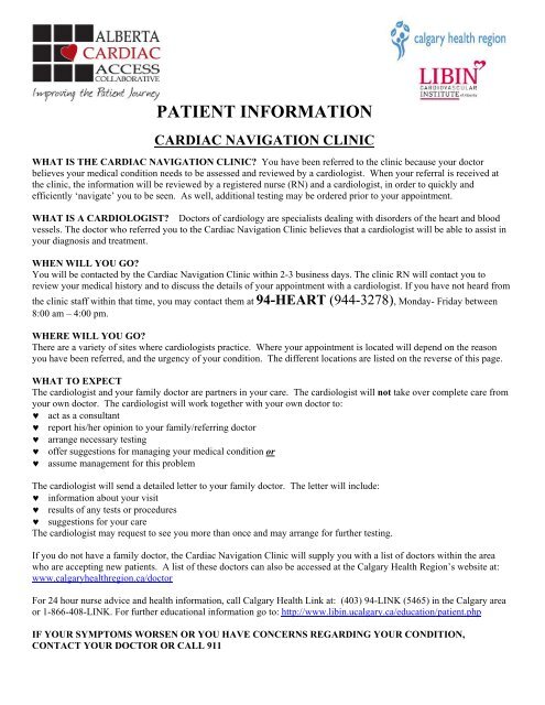PATIENT INFORMATION - Libin Cardiovascular Institute