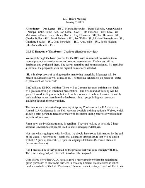 January 7, 2003 - Idaho Commission for Libraries