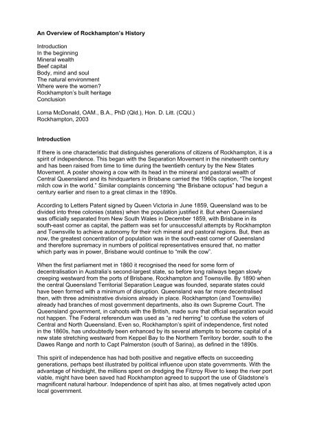 An Overview of Rockhampton's History - Library - Central ...