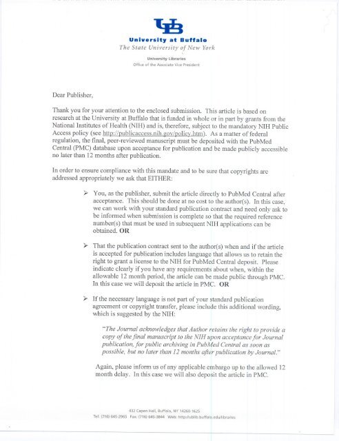 Letter to Publishers - University at Buffalo Libraries