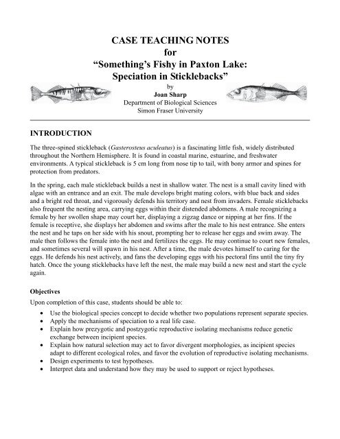 CASE TEACHING NOTES for “Something's Fishy in Paxton Lake ...