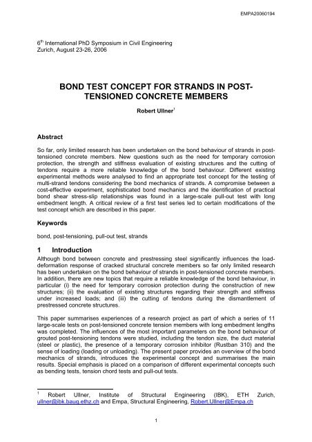 bond test concept for strands in post- tensioned concrete members