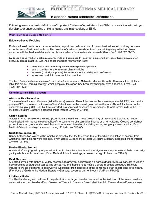 Evidence-Based Medicine Definitions