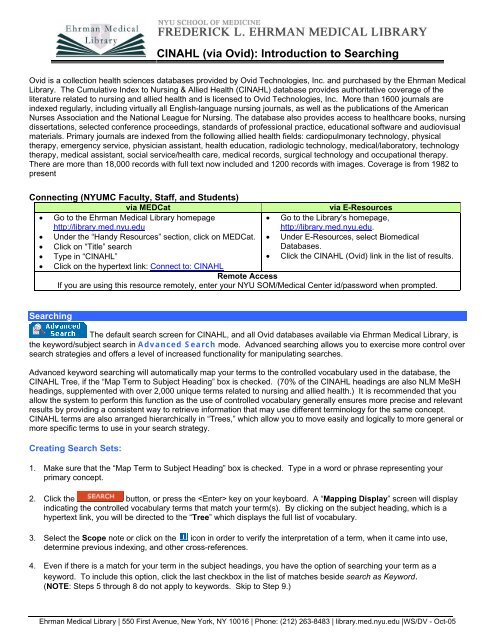 CINAHL (via Ovid): Introduction to Searching