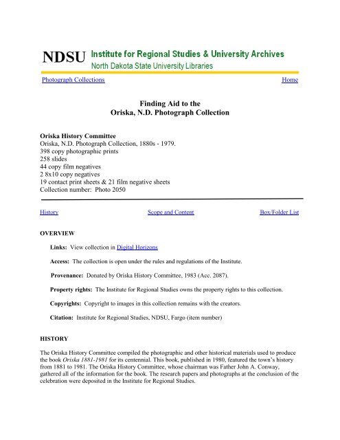 Oriska, N.D. Photograph Collection, 1880s-1979 - Libraries - NDSU