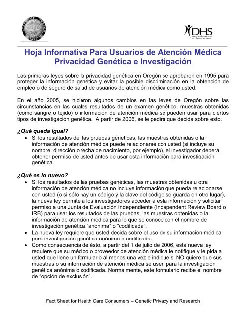 Hoja Informativa Para Consumidores de Atención Médica