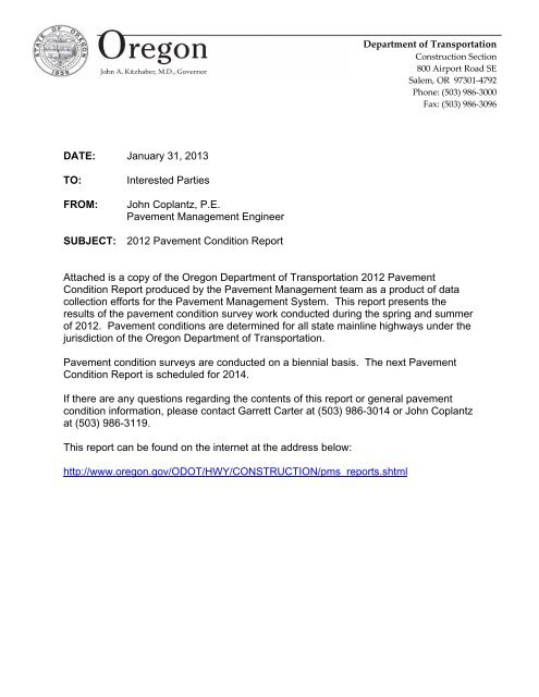 2012 Pavement Condition Report - State of Oregon