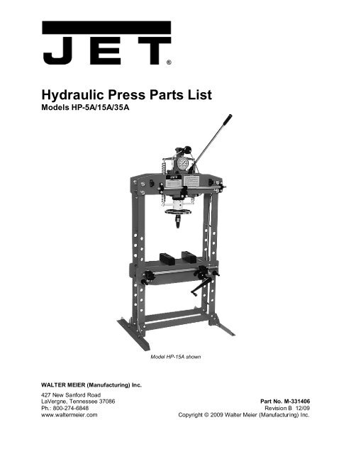 Hydraulic Press Parts List - JET Tools