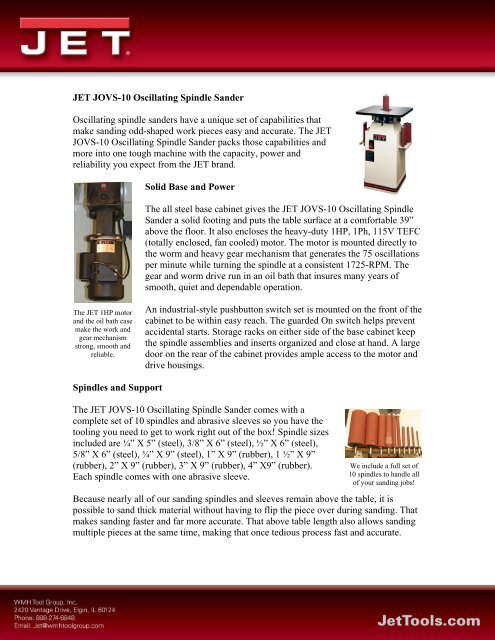 JET JOVS-10 Oscillating Spindle Sander Oscillating ... - JET Tools