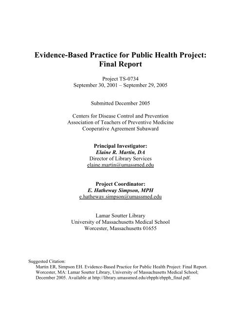 Evidence-Based Practice for Public Health Project: Final Report