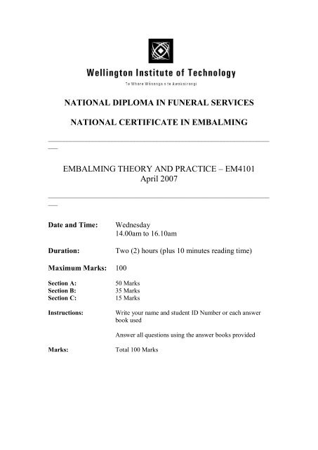 NATIONAL DIPLOMA IN FUNERAL SERVICES ... - WelTec Library