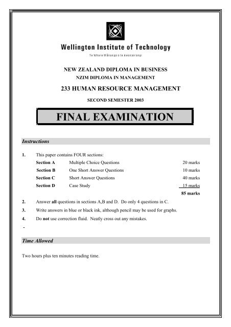 FINAL EXAMINATION - WelTec Library