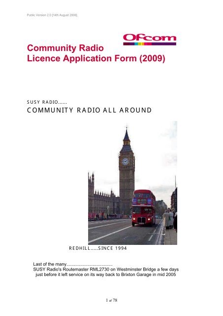 Community Radio Licence Application Form (2009) - Ofcom Licensing