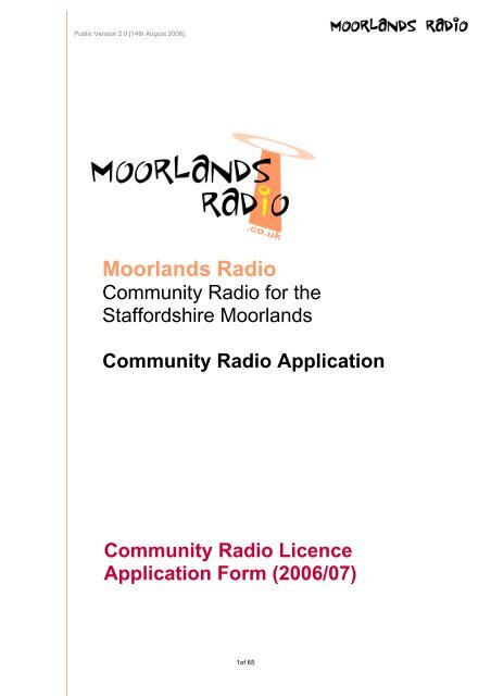Moorlands Radio - Ofcom Licensing